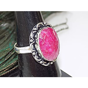 Ruby Pink Beryl Ring, Silver Plated Ring, Handmade Ring, Women Ring, Adjustable Ring (Size- 7.75 USA) BRS-394
