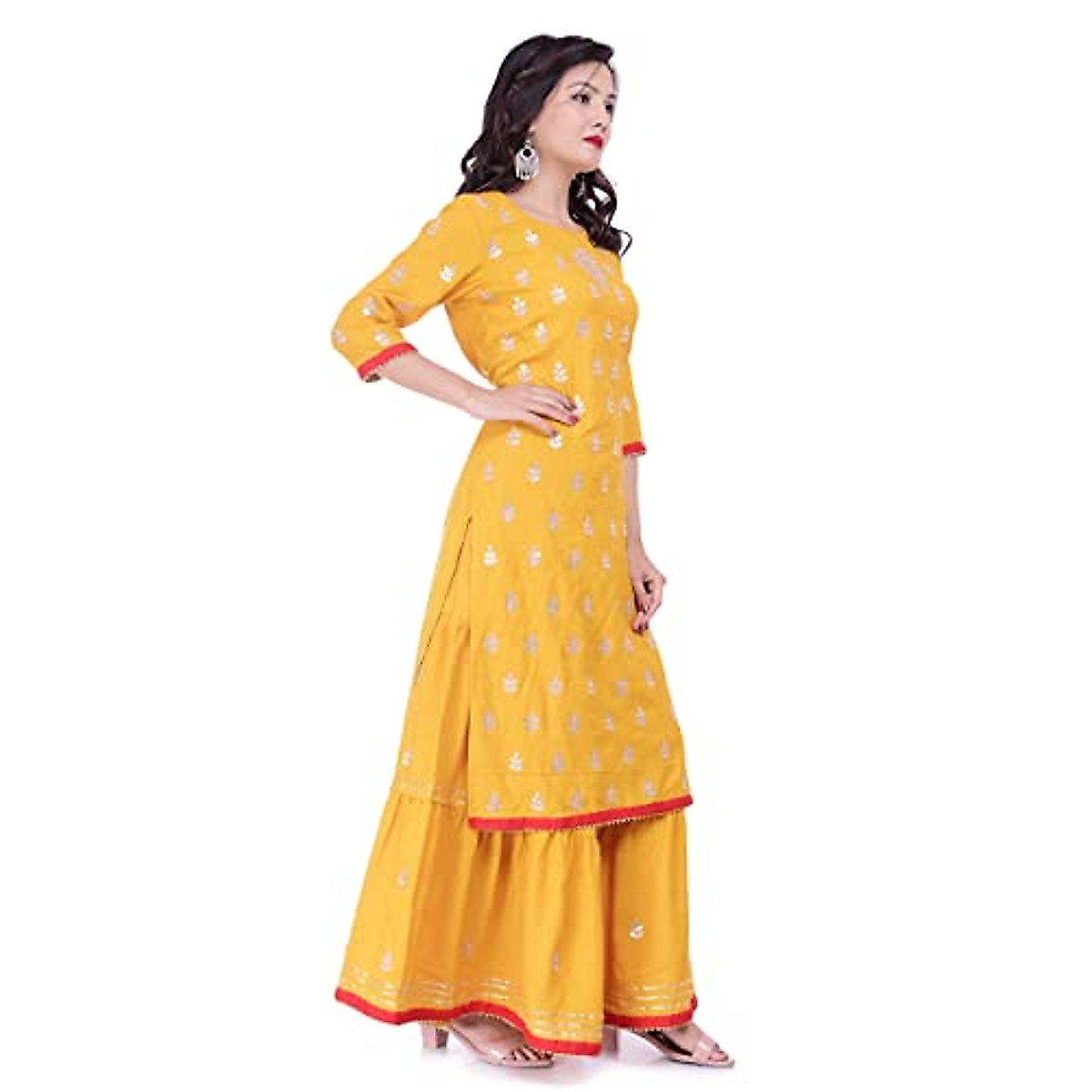 Trust of Deal Women's Rayon Kurti Hand Work Gotta Patti Palazzo Set, Yellow (as1, alpha, 3x_l, regular, regular, 3XL)