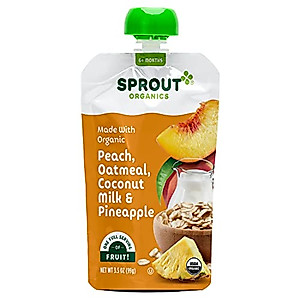 Sprout Organics, Peach, Oatmeal, Coconut Milk & Pineapple, 6+ Month Pouches, 3.5 oz (12-count)