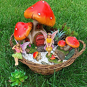 Mood Lab Fairy Garden - Mushroom House Set of 6 pcs - Miniature Figurines & Accessories Kit - for Outdoor or House Decor