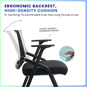 BLANEDUO, 2 Pack Stackable Conference Room Chairs with Paddle Folding Office Chair Foldable Desk Chair Mesh Back and Arms for Conference Meeting Guest Reception Home Office Training Room Chair