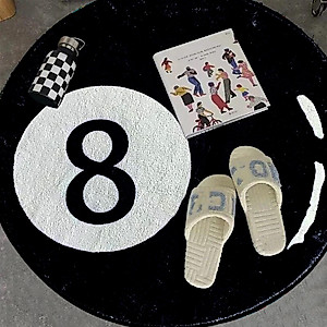 8 Ball Rug 24/32in Black Round Rug, Non-slip TPE bottom, Interesting and Unique Area Rug for Bedroom, Living room, Bathroom Front door floor mat decoration, Gift for billiard lovers. (40in)