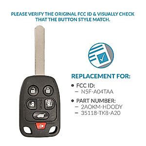 Keyless2Go Replacement for Keyless Entry 6 Button Remote Head Car Key Fob for Honda Odyssey N5F-A04TAA 35118-TK8-A20