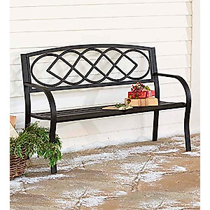 Plow & Hearth Celtic Knot Patio Garden Bench Park Yard Outdoor Furniture| Cast and Tubular Iron Metal| Powder Coat Black Finish| Classic Decorative Design| Easy Assembly 50" L x 17 1/2" W x 34 1/2" H