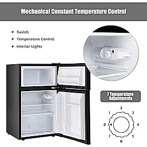 KOTEK Mini Fridge with Freezer, 3.2 Cu.Ft Compact Refrigerator with Reversible 2 Doors, 7 Level Adjustable Thermostat & Removable Shelves, Small Refrigerator for Bedroom/Office/Dorm/Apartment (Black)