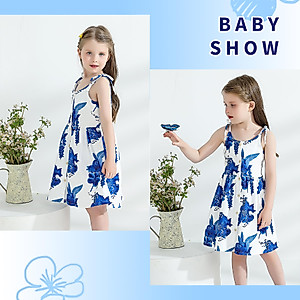 YOUNGER TREE 1-5T Toddler Kids Girls Summer Dress Sling Blue Floral Casual Dress Pattern Girls Party Dress Sleeveless (3-4T, Blue Flora Strap Dress, 3_Years)
