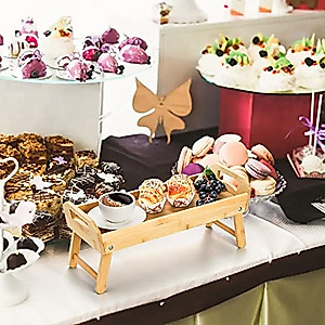 AVLA 2 Pack Bamboo Serving Platter, Serving Board on Stand, Party Raised Serving Appetizer Tray, Decorative Dessert Table Display Shelf Organizer, Cheese Charcuterie Boards Riser with Handle