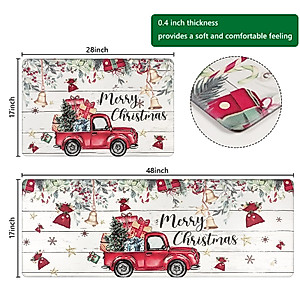 VSIWB Christmas Kitchen Rugs Sets of 2 Rustic Anti Fatigue Kitchen Mats for Floor Red Truck Wood Grain Kitchen Rugs and Mats Non Slip Cushioned Floor Carpet for Winter Holiday Xmas Home Decor