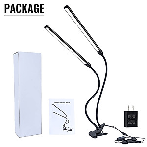 CeSunlight Desk Lamp, Clamp on Lamp with 2 LED Tubes, 13W, 1200 LMS, 3 Color Modes, 10 Brightness Levels, 18.5 Inches Flexible Gooseneck LED Clip Book Light for Reading, Working (Adapter Included)