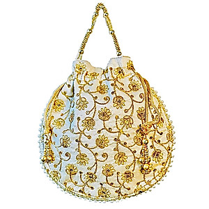 Stylish Aaribax Potli Bag: Large Indian Evening Handbag for Women, featuring Gold Clutch Purses with Handle, Perfect for Weddings & Parties