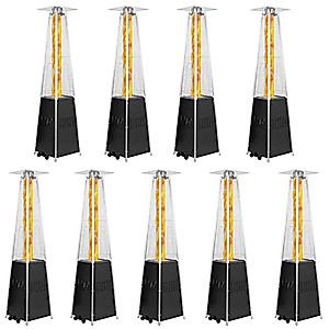 PIONOUS 48,000 BTU Glass flame tube Pyramid Patio Heater with Cover and Wheels for Deck, Commercial, Garden, Fishing - Black, 9 Set