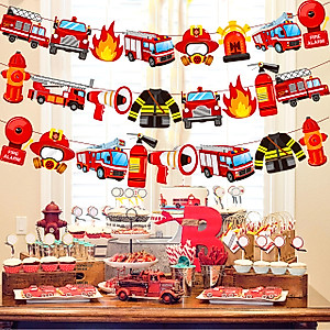 Fire Truck Banner Fire Engine Rescue Party Banners 3Pcs Fireman Birthday Banners Fire Truck Birthday Decoration for Firefighter Baby Shower Supplies