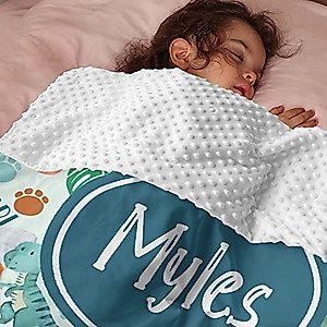 Dinosaur Custom Baby Blanket with Name Personalized Baby Blankets for Boys Girls Toddler Blanket Newborn Super Soft Comfy Patterned Minky with Double Layer Dotted Backing 35 x 45 Inch