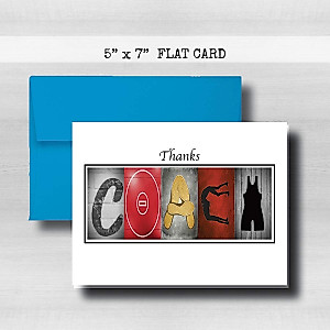 Personalized Wrestling Red and Gold Coach Thank You Card, 5"x 7" FLAT CARD, Greeting Cards