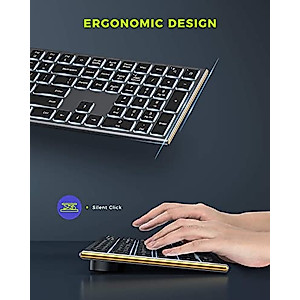 seenda Backlit Wireless Keyboard, 2.4GHz Ultra Slim Rechargeable Keyboard, Illuminated Wireless Keyboard for Computer, Laptop, Desktop, PC, Surface, Smart TV, Windows 10/8/7 (Black and Grey)