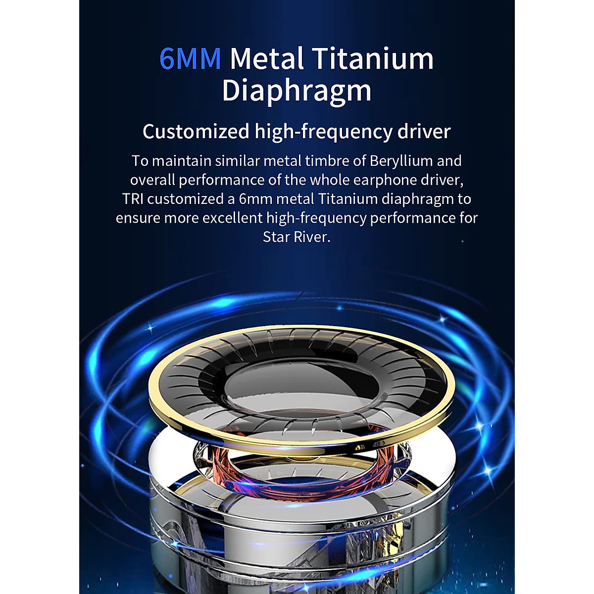 keephifi TRI Starriver in Ear Monitor Earbuds,Wired Earbuds Beryllium Dynamic Earphones+ Metal Titanium Diaphragm, Comfortable Wearing Ear Pressure Relief (Blue,3.5mm)