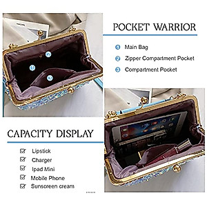 Lanpet Women Vintage Handbag Sequin Crossbody Shoulder Bag Kiss Lock PU Leather Messenger Tote Bag