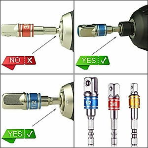 Impact Grade Socket Adapter 3 Pack Set, 1/4", 3/8", and 1/2" Drive, Socket to Drill Adpater for Impact Drivers, Turns Power Drill Into High Speed Nut Driver, Tools Gift for Men, DIYers