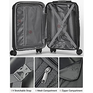 SunnyTour Expandable Luggage Sets with Double Spinner Wheels, 3 Piece Hard Suitcase Set for Short Trips and Long Travel, Black