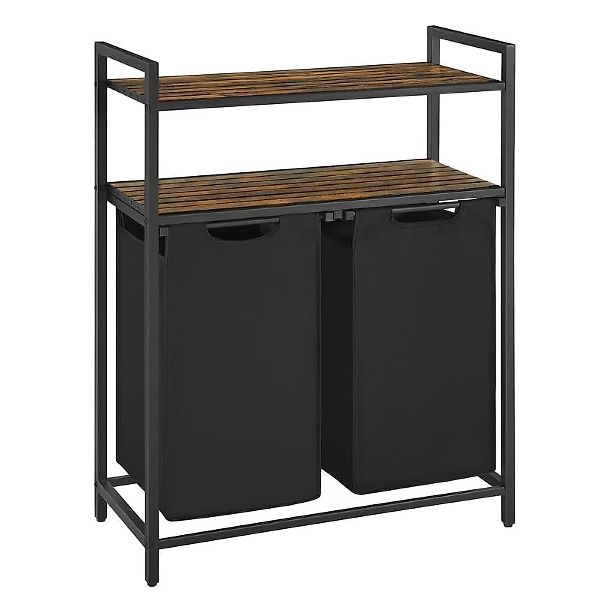 VASAGLE Laundry Hamper, Laundry Basket, Laundry Sorter with 2 Pull-Out and Removable Bags, 2 Shelves, 12.1 Gal (46L) Capacity per Bag, for Laundry Room, Rustic Brown and Black UBLH211B01