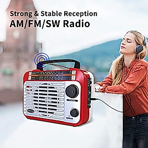 AM/FM/SW1-2 Radio Shortwave Transistor Radio AC or Battery Operated with Best Reception Big Speaker and Precise Tuning Knob with AUX in & 3.5mm Earphone Jack