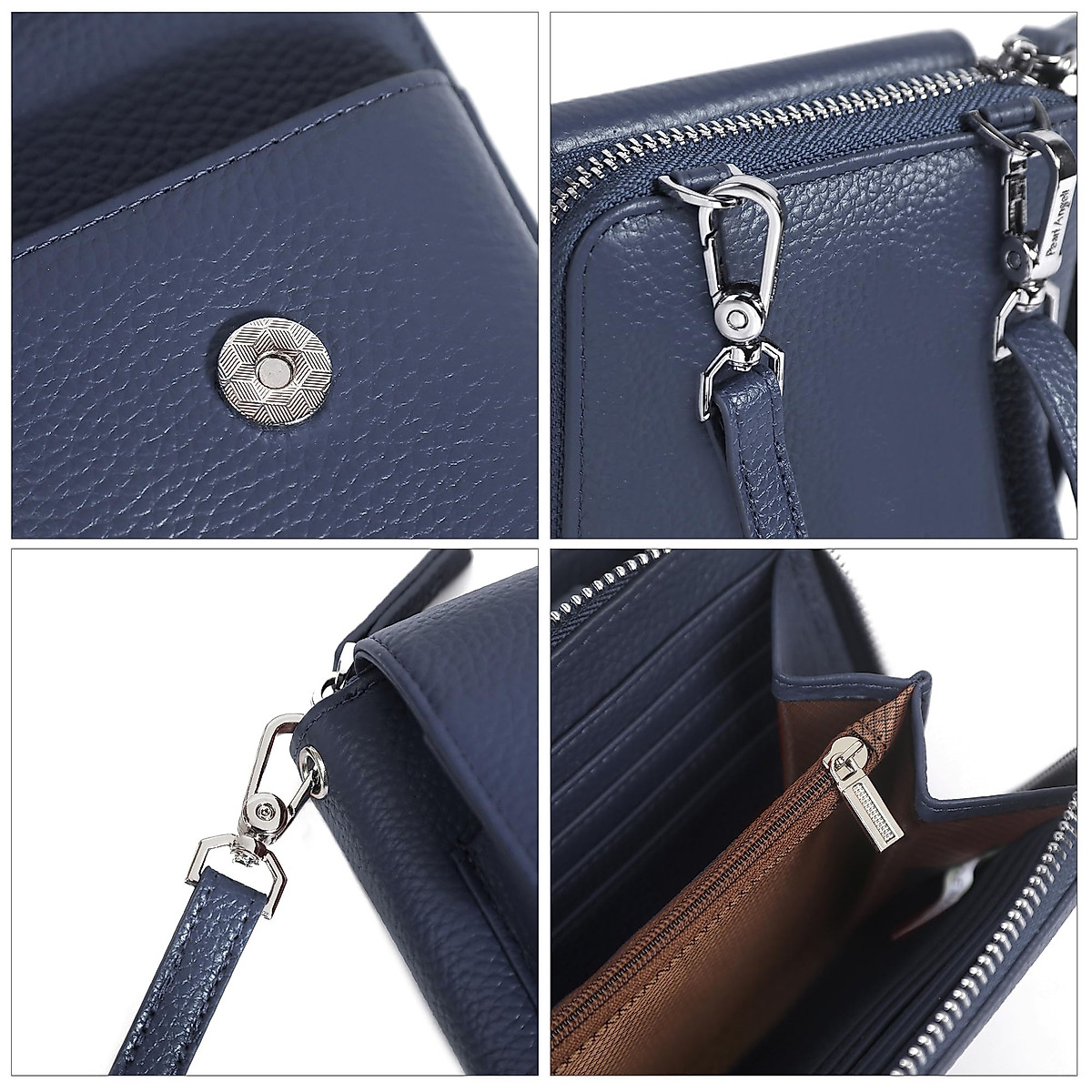 Pearl Angeli Genuine Leather Crossbody Cellphone Bag for Women RFID Blocking Small Phone Wallet Purse with Shoulder Strap