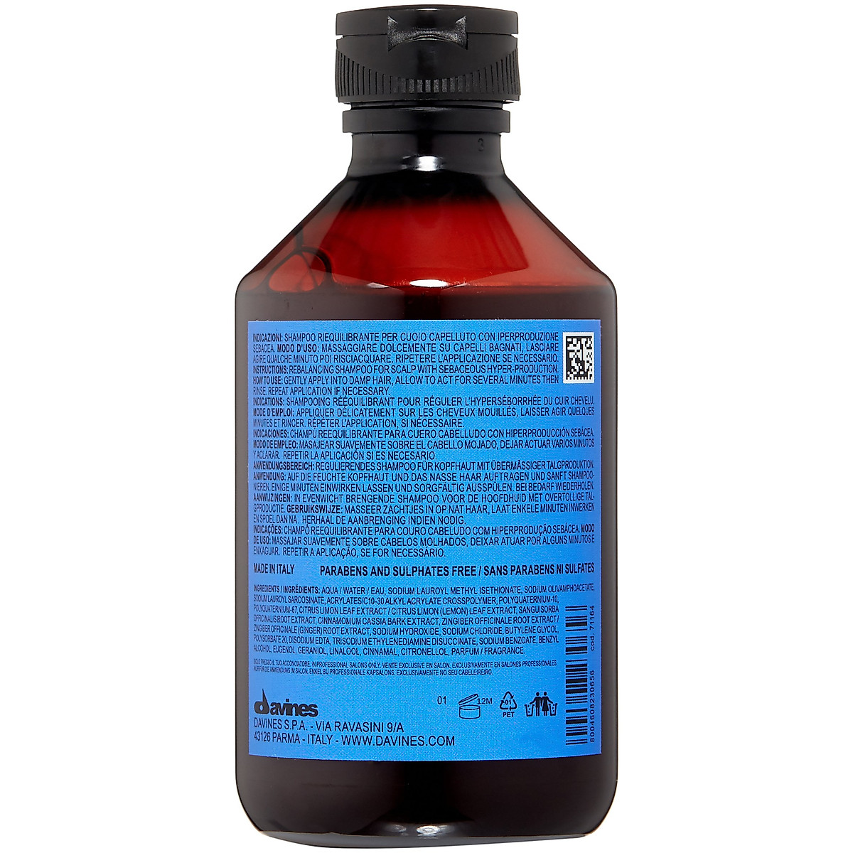 Davines Naturaltech REBALANCING Shampoo, Gently Cleanse The Scalp While Assisting With Excess Sebum Production, Add Shine, 8.45 fl oz