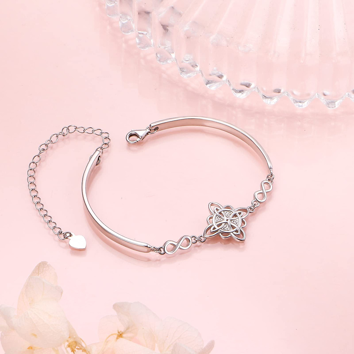 FLYOW 925 Sterling Silver Jewelry Adjustable Celtic Witch's Knot Bracelet Good Luck Irish for Women Birthday Graduation Christmas