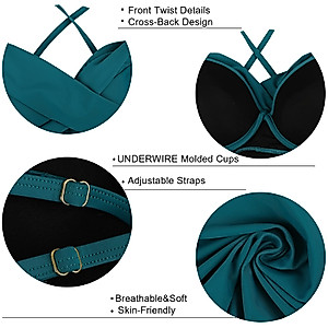 Firpearl Women Underwire Bathing Suit Top Wrap Twist V Neck Swimsuits Ruched Slimming Tankini Top Enamel Blue US16
