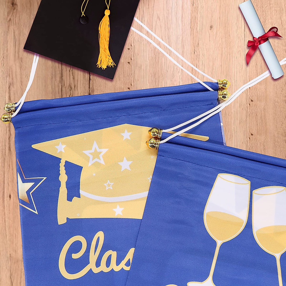 Ivenf 2023 Graduation Party Decorations, Class of 2023 Congrats Grad Banner, Graduation Porch Sign, Blue and White Graduation Decoartions Hanging Banner Photo Props for Home School Graduation Party