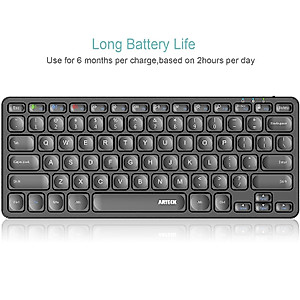 Arteck Universal Multi-Device Bluetooth Keyboard Ultra Slim and Compact Wireless Bluetooth Keyboard with Media Hotkeys for Windows iOS iPad OS Android Computer Desktop Laptop Surface Tablet Smartphone
