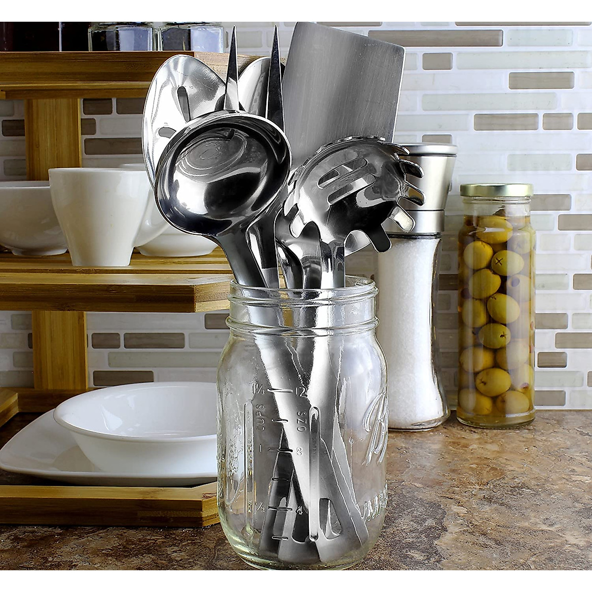 Darware Complete Serving Spoon & Utensil Set (6-Piece Set); Includes Pasta Server, Fork, Spoon, Slotted Spoon, Ladle, & Cake/Casserole Server