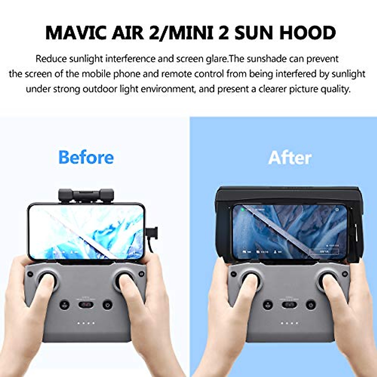 STARTRC Sun Hood Sunshade for DJI Mini 2 SE/Mini 3/Mini 3 Pro/Mini 2/Mavic Air 2/DJI Air 2S/Mavic 3 Classic Controller Accessories for 4.4-7.1inch Smartphone Screen