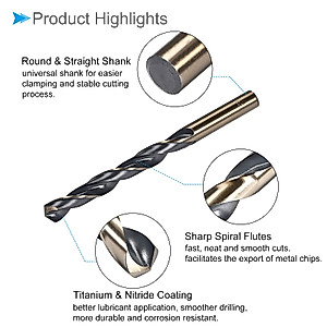 CoCud Twist Drill Bits, 12mm Cutting Edge, Titanium & Nitride Coated High Speed Steel 4341 Round Shank - (Applications: for Stainless Steel Drilling Machine), 1-Piece