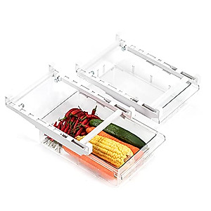 cutesun Fridge Organizer bins，Refrigerator Organizer Bins,Anti-Fall Kitchen Drawer organizer with Handle, Freely Pullable Refrigerator Storage Box