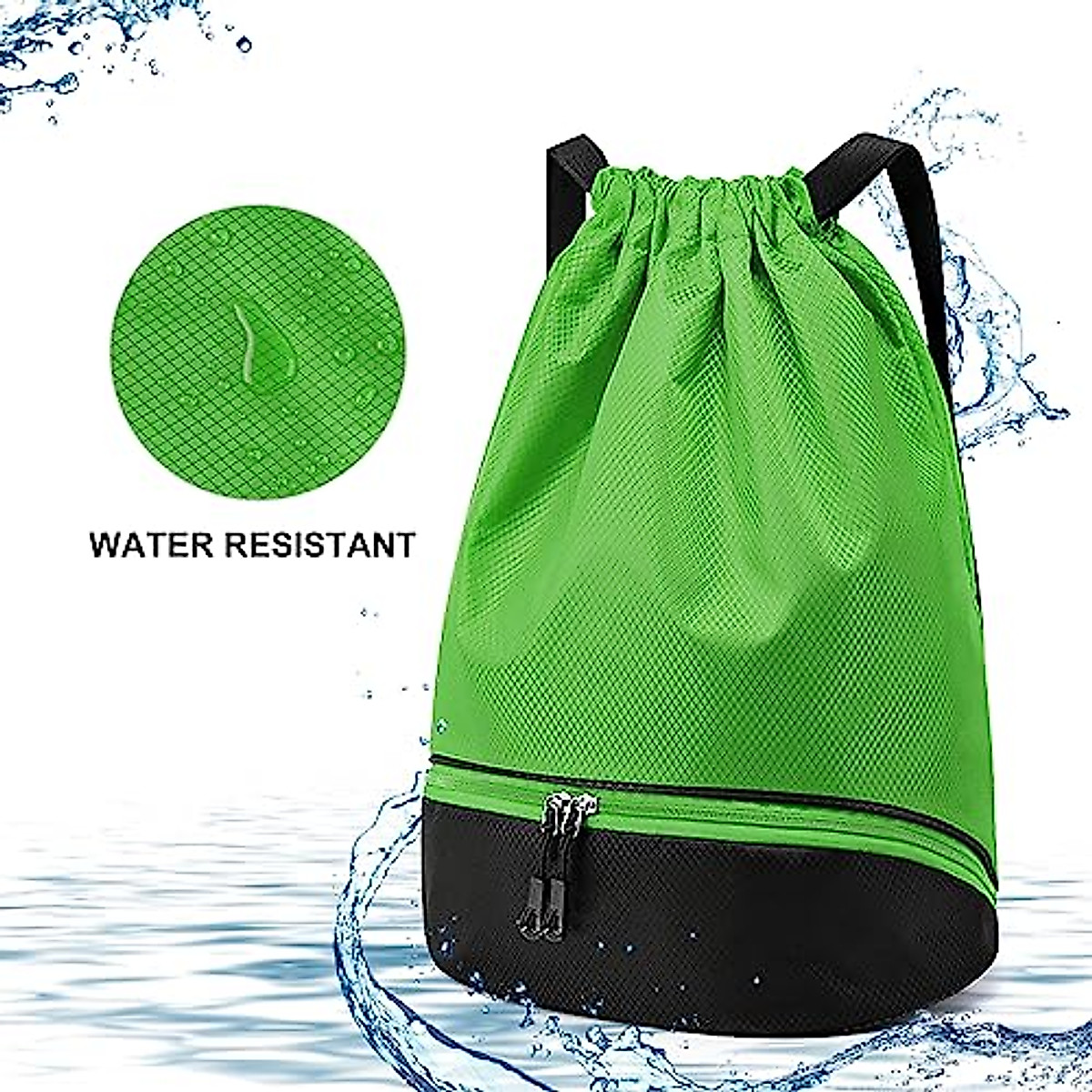 Qoosea Drawstring Backpack Sports Gym Bag with Shoe Compartment Water Resistant Drawstring Sackpack for Women Men (Green)