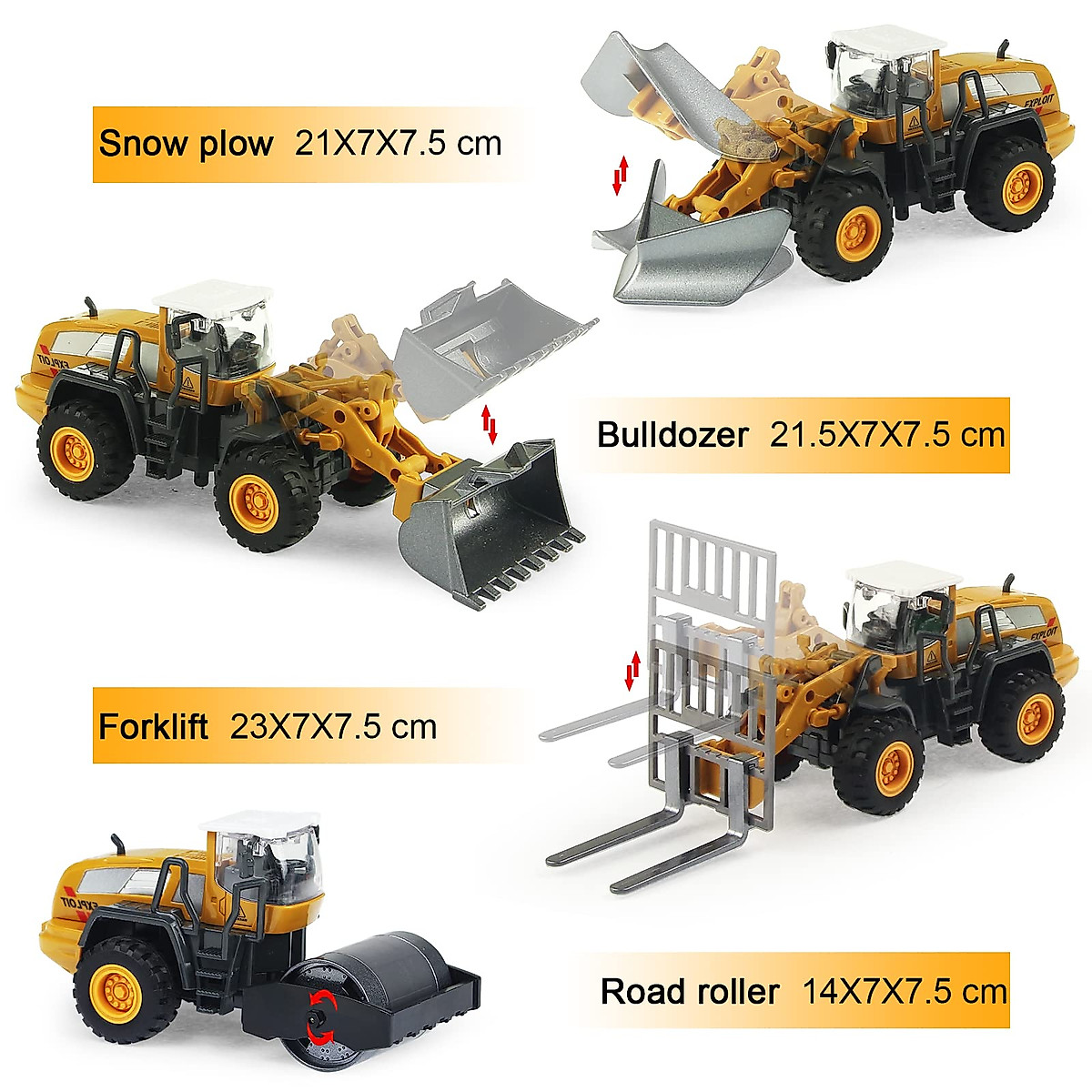 Hapavis Construction Vehicles Toys Set with Road Roller Snow Plow Forklift Bulldozer Alloy Construction Site Vehicles
