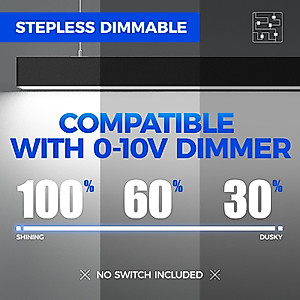 Barrina 4FT LED Linear Light 5568-0-10V Series, 2nd-Generation, Dimmable 45W 4500LM (Dimmer Not Included), Seamless Connection, 3000K-6000K Color Changing, Linkable Office Lighting, Black, 4 Packs