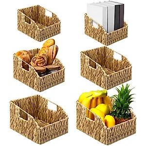 Zonon 6 Pcs Wicker Storage Basket Set for Shelves Summer Woven Wicker Basket for Storage with Handles Wicker Pantry Basket for Organization Hand Weaving Natural Wicker for Home Laundry, 3 Sizes