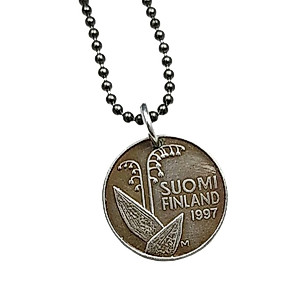 Tiny LILY of the VALLEY necklace. Finland coin necklace. Flower necklace. Finnish jewelry. Lily necklace. Honeycomb. Coin jewelry.
