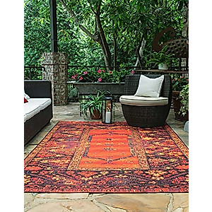 Unique Loom Outdoor Tribal Collection Area Rug - Quepos (6' 1" x 9' Rectangle, Multi/Black)