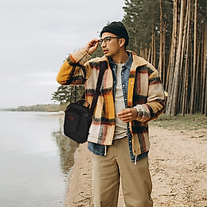 AMJ Small Canvas Messenger Bag, Crossbody Shoulder Bags Vertical Satchel Purse for Travel Work Business Men Women, Black