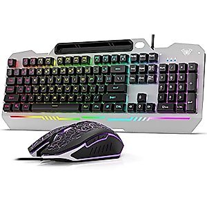 AULA Gaming Keyboard and Mouse Combo, RGB Backlit Computer Keyboard and Gaming Mouse, Wired Gaming Keyboard Set for Windows PC Gamers