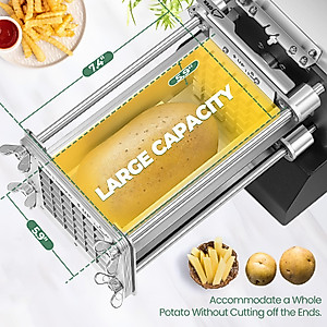 Huanyu Commercial French Fry Cutter Machine Electric Potato Cutter Professional Stainless Steel Fry Cutter with 2 Blades for Potato, Sweet Potato, Carrot, Apple (Black)