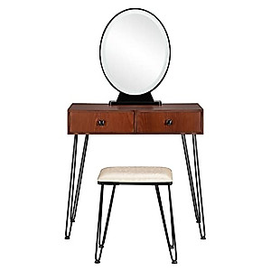 WYKDD Dresser Set Dressing Table Bedroom Wrought Iron Dresser Black Iron feet Brown Table top Built-in 3 Color led