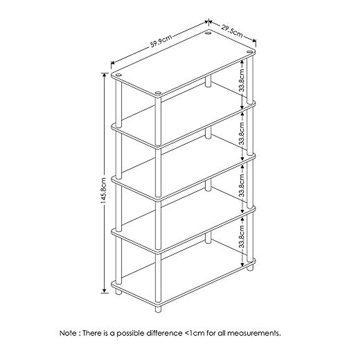 Furinno Turn-N-Tube 5-Tier Multipurpose Shelf / Display Rack / Storage Shelf / Bookshelf, Round Tubes, Columbia Walnut/Black