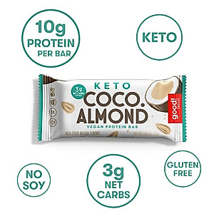 good! Snacks Keto Vegan Protein Bars, Coconut Almond, Gluten Free Keto Snack Bar, Low Carb, Low Sugar Meal Replacement, High Protein Healthy Snacks, 10g Protein, 3g Net Carbs, 12 Bars