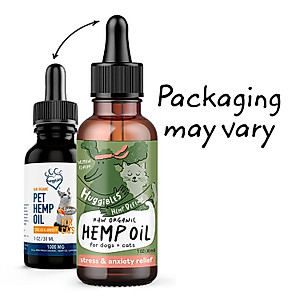 Huggibles Organic Hemp Oil Drops for Cats and Dogs Calming Stress & Anxiety Support Omega 3 & 6 for Arthritis Inflammation and Joint Support | Liquid Drops Pet Supplement