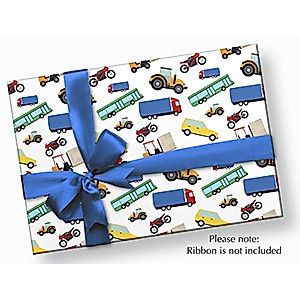 Transportation Party Gift Wrapping Paper - Folded Flat 30 x 20 Inch - 3 Sheets