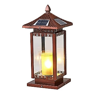 ZHUANYIYI Solar Lights Outdoor,Chinese Style Solar Wall Lamp Outdoor LED Column Head Light Creative Outdoor Waterproof Column Light,for Home Garden